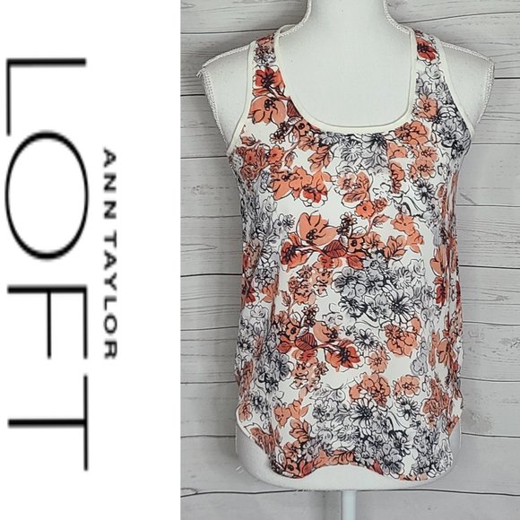 LOFT | Tops | Loft Orange Flowered Tank Top | Poshmark